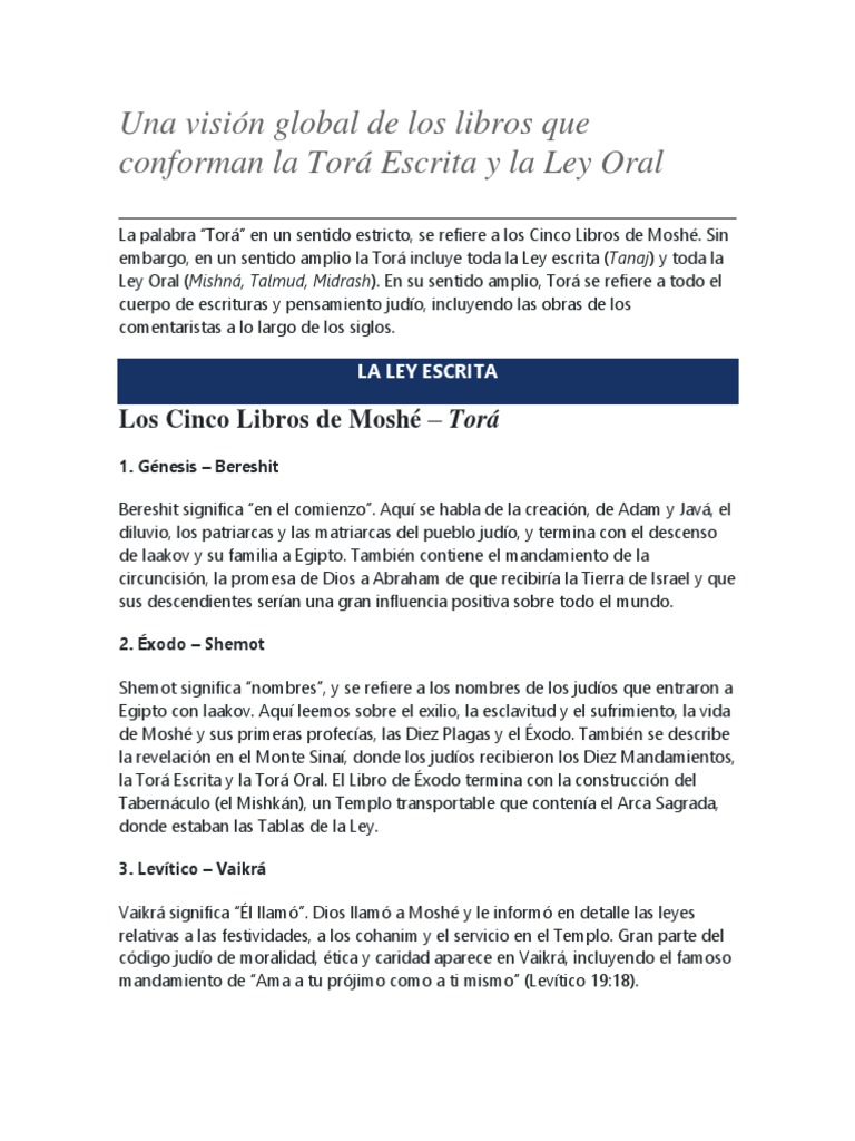 Una Visión Global de Los Libros Que Conforman La Torá Escrita y La Ley Oral | PDF | Talmud ...