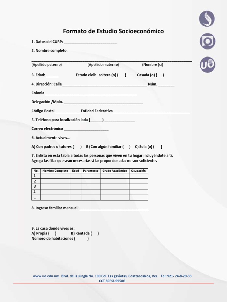 Formato de Estudio Socioeconómico | PDF