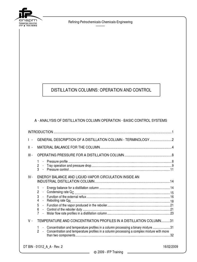 01 - Distillation Columns Opeation and Control | PDF | Distillation | Pressure