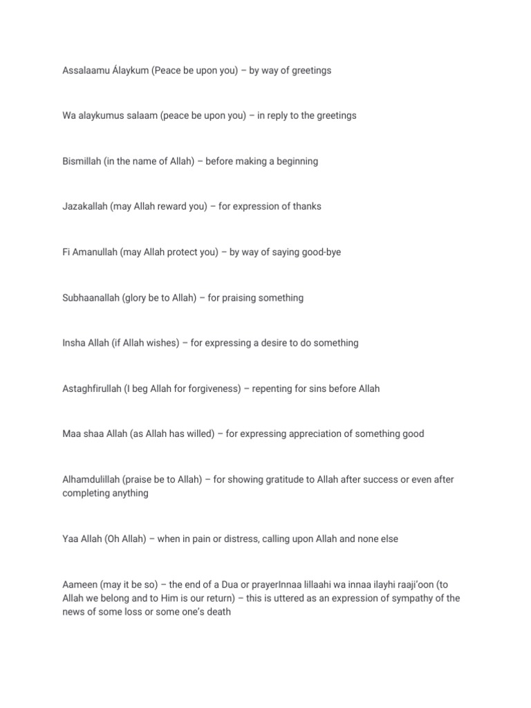 Islamic Phrases and Their Meanings | PDF