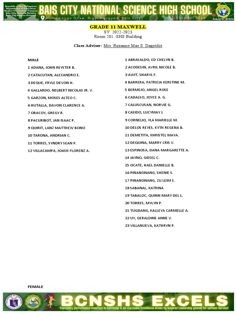 Grade 11 Maxwell-List of Students | PDF