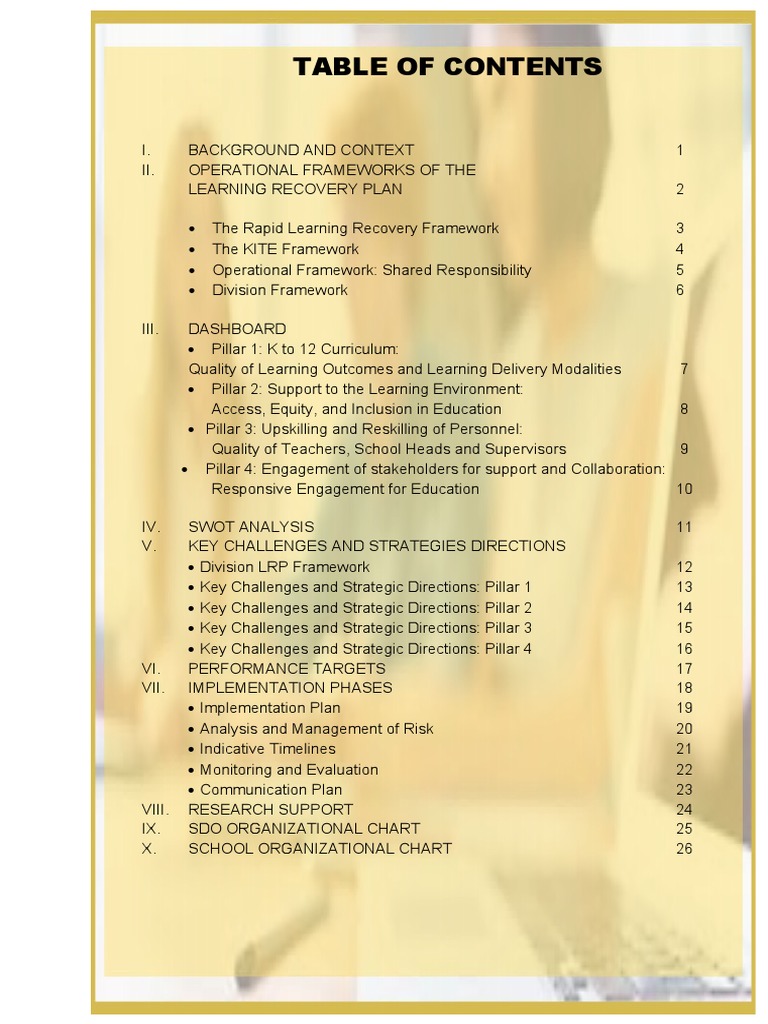 LRP Table Contents | PDF | Cognition | Behavior Modification