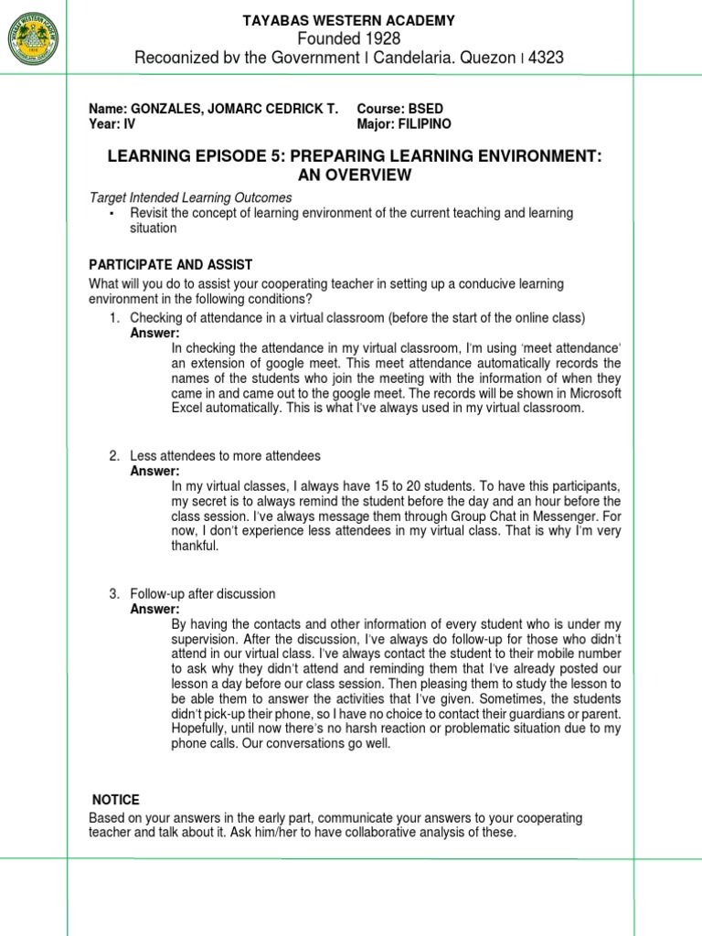 FS 2 Learning Episode 5 | PDF | Distance Education | Learning
