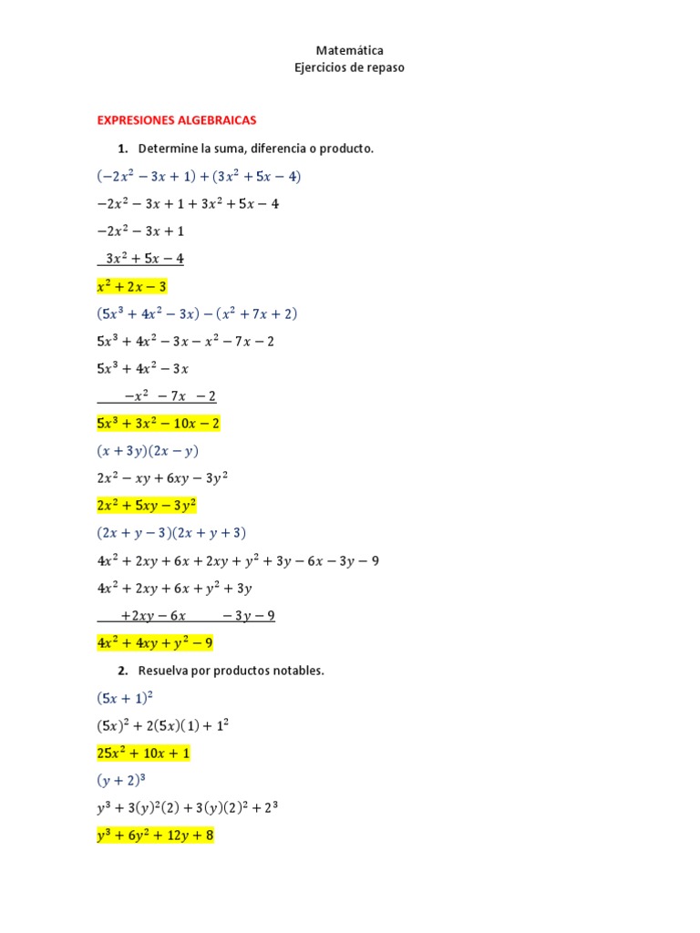 Títulos representativos de ejercicios de álgebra | PDF | Factorización ...