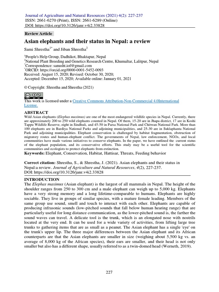 Asian Elephants and Their Status in Nepal: A Review | PDF | Elephant ...