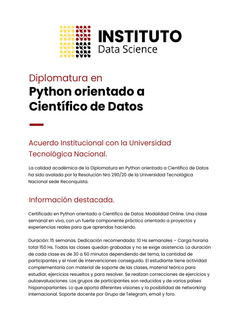 Brochure Diplomatura en Python Orientado A Cientifico de Datos | PDF ...