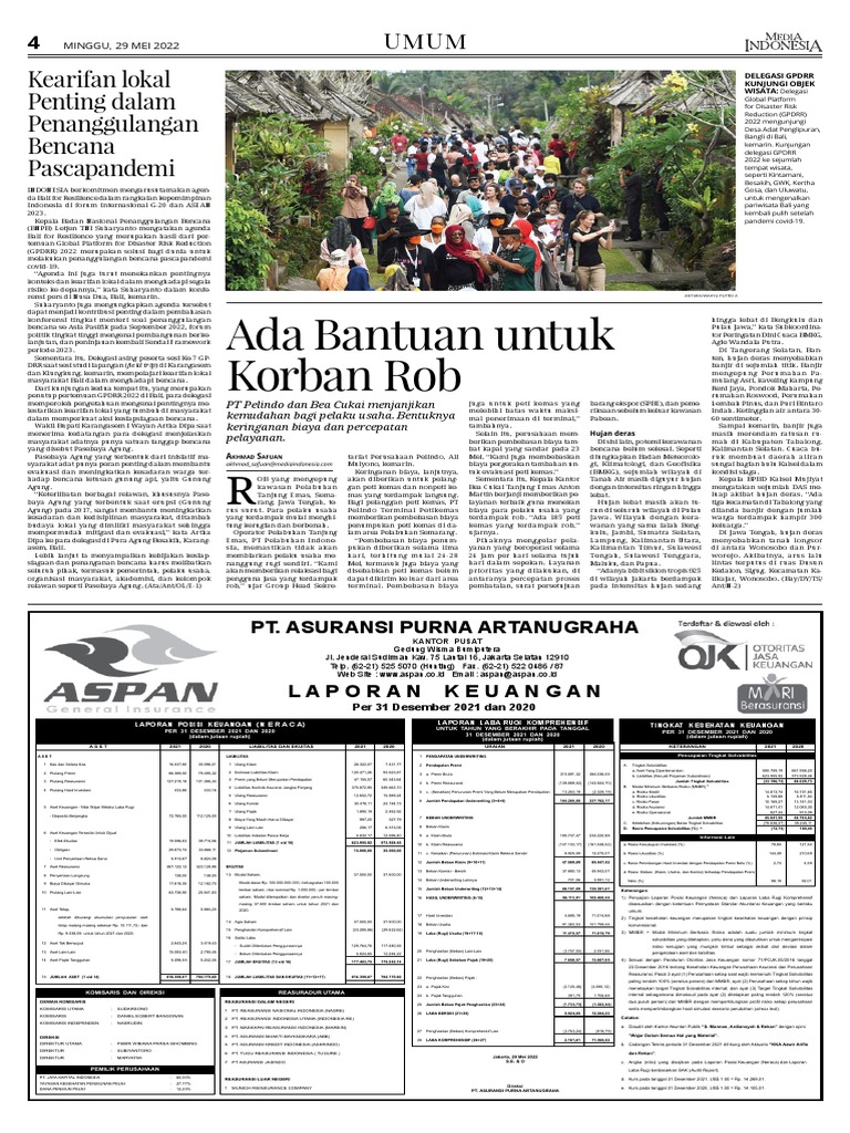 Publikasi Laporan Keuangan PT ASPAN Tahun 2021 | PDF