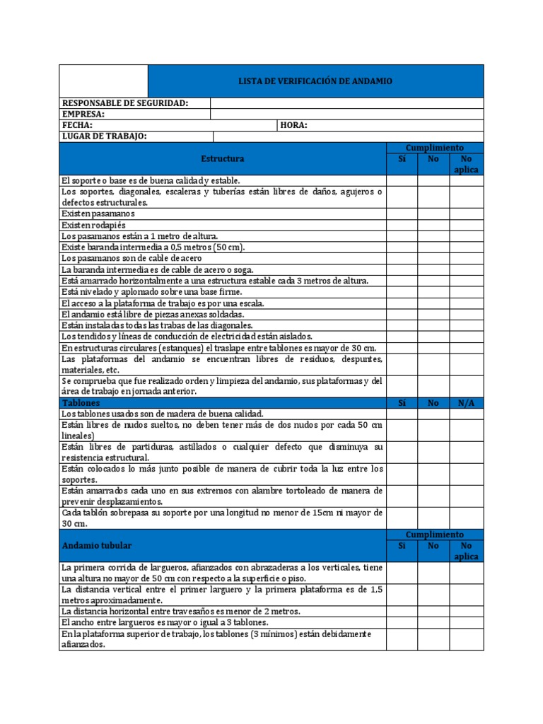 Lista de verificación de seguridad para andamios: Revisión de ... Lista de verificación de seguridad para andamios: Revisión de ...