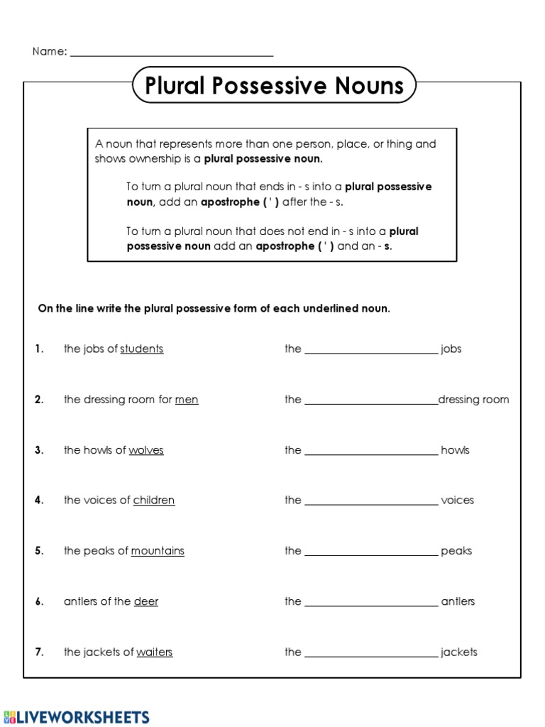 Plural Possessive Nouns: Noun, Add An Apostrophe (') After The - S ...