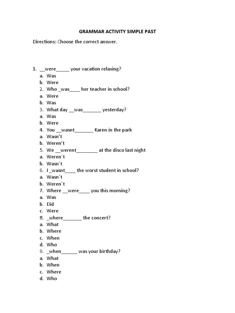 Simple Past Grammar Activity | PDF