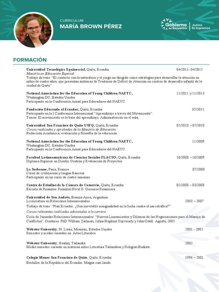 Curriculum Maria Brown | PDF | Ecuador | Educación especial
