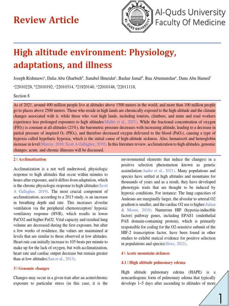 High Altitude Environment Physiology, Adaptations, and Illness | PDF ...