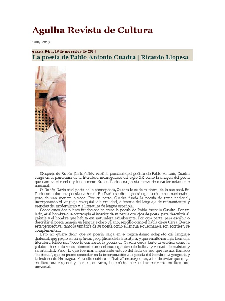 Pablo Antonio Cuadra y Sus Obras | PDF | Nicaragua | Poesía