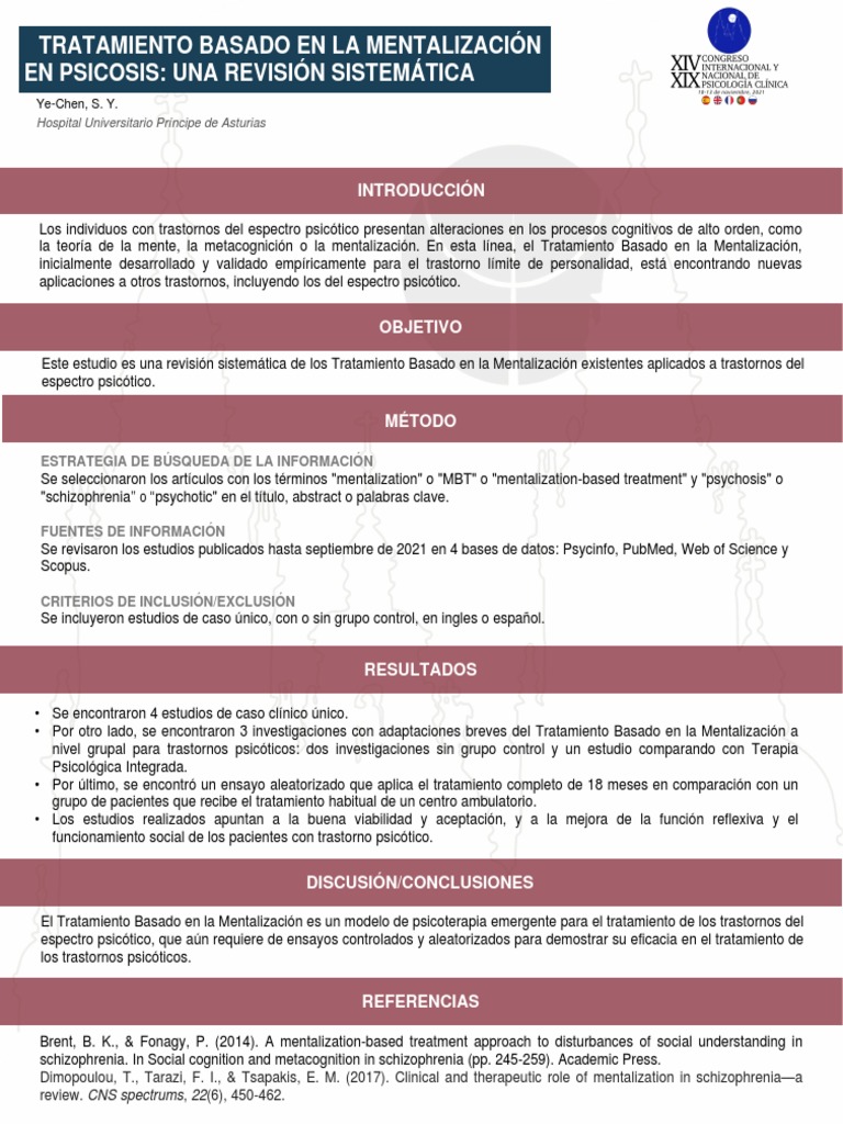 MBT en Psicosis. Su Miao Ye Chen. ICCP2021 - Revision Teorica | PDF | Psicoterapia | Teoria de ...
