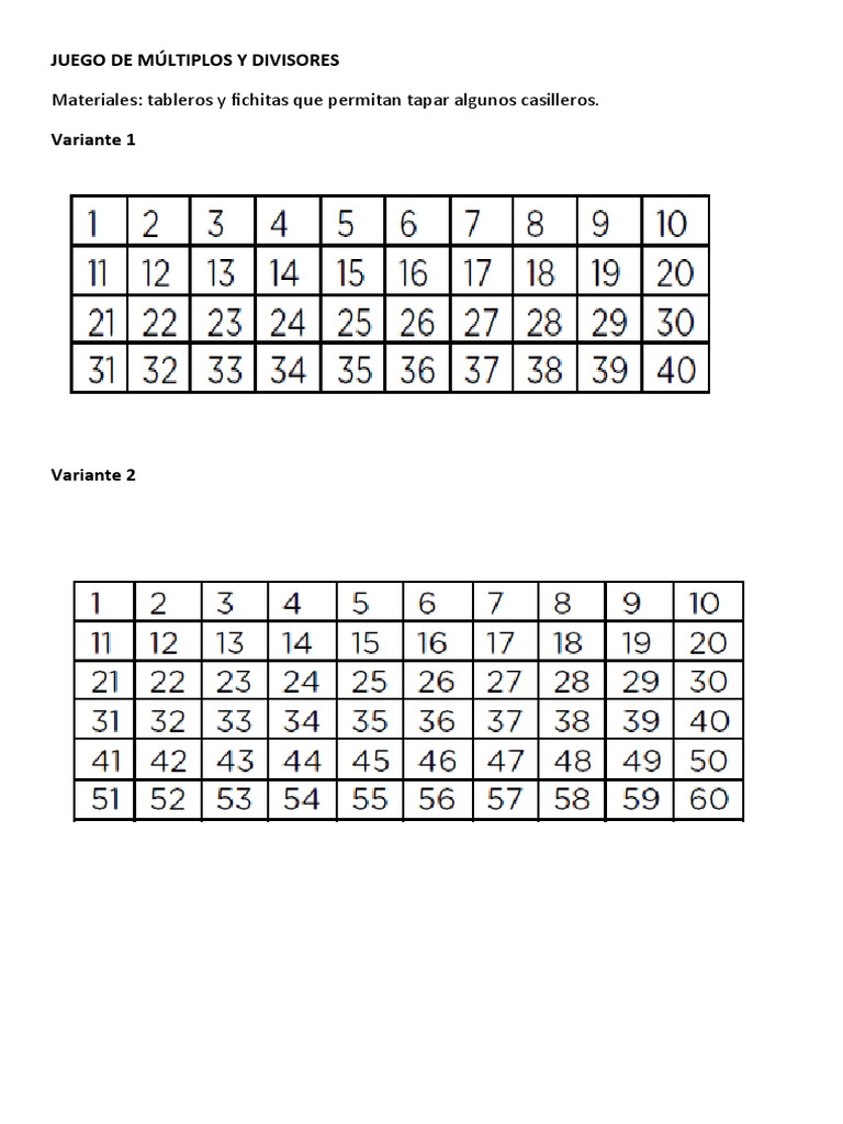 Juego de Múltiplos y Divisores | PDF