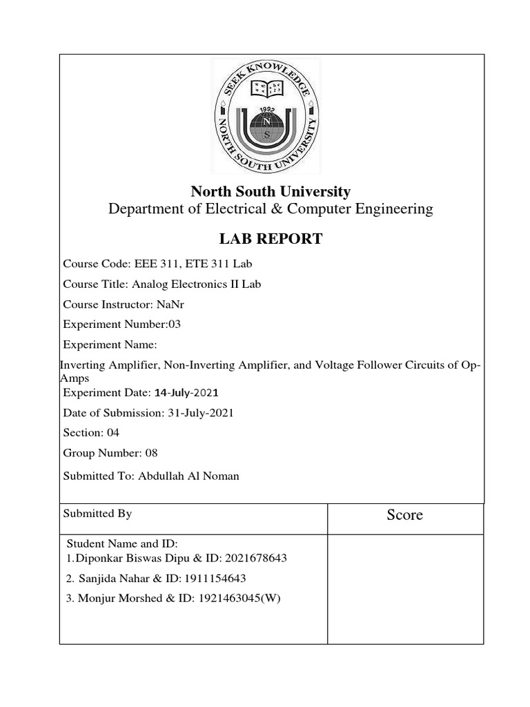 Lab 3 Inverting Amplifier Non Inverting Amplifier and Voltage Follower ...