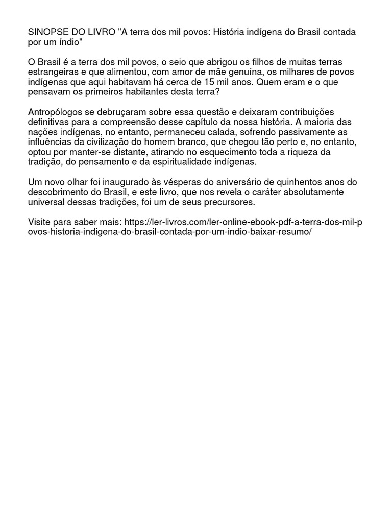 Sinopse de "A Terra dos Mil Povos" | PDF