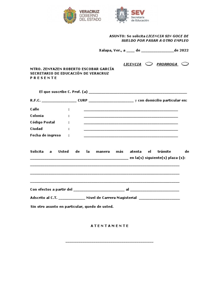 Formato Licencia Por Pasar A Otro Empleo 2021 | PDF