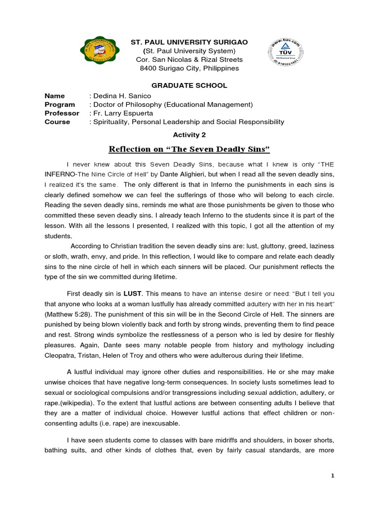 Reflection on the Seven Deadly Sins | PDF | Seven Deadly Sins | Anger