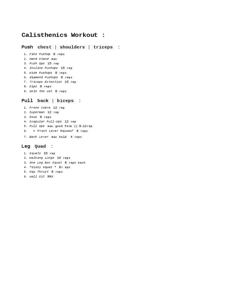 A Full-Body Calisthenics Workout Targeting the Chest, Shoulders, Back ...