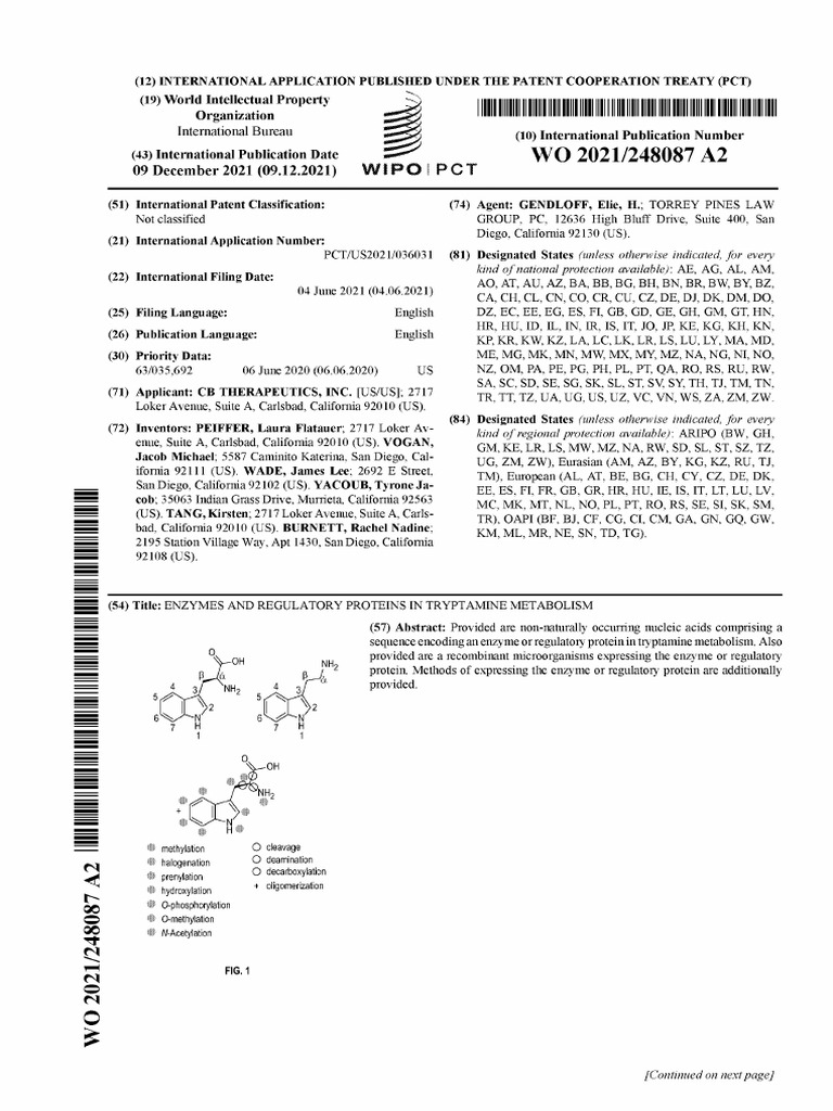 09 December 2021 (09.12.2021) : Wipo I PCT | PDF | Tryptophan | Vector (Molecular Biology)