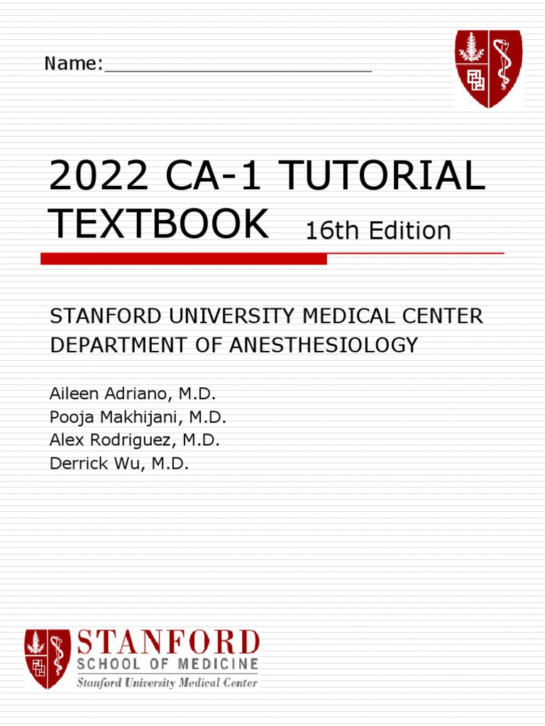 Stanford CA-1 Tutorial Textbook 7-12-2022 FINAL | PDF | Anesthesia | Health Care