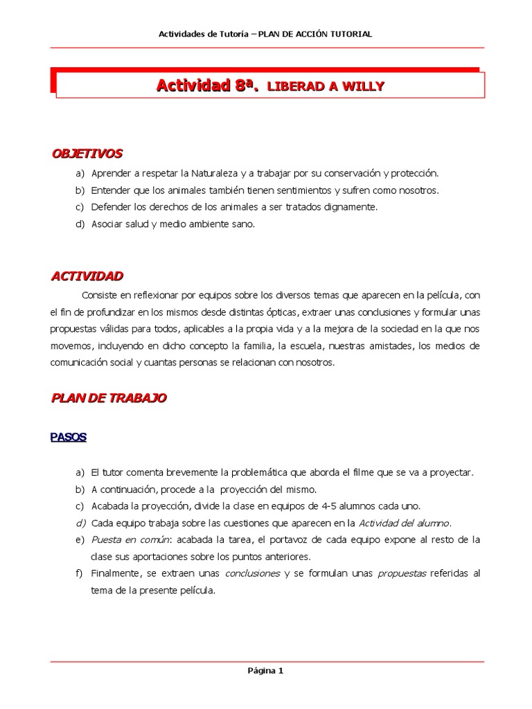 Reflexión sobre "Liberad a Willy" | PDF