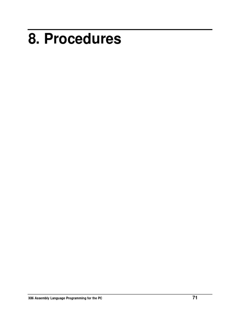 Procedures: X86 Assembly Language Programming For The PC | PDF | Subroutine | Assembly Language