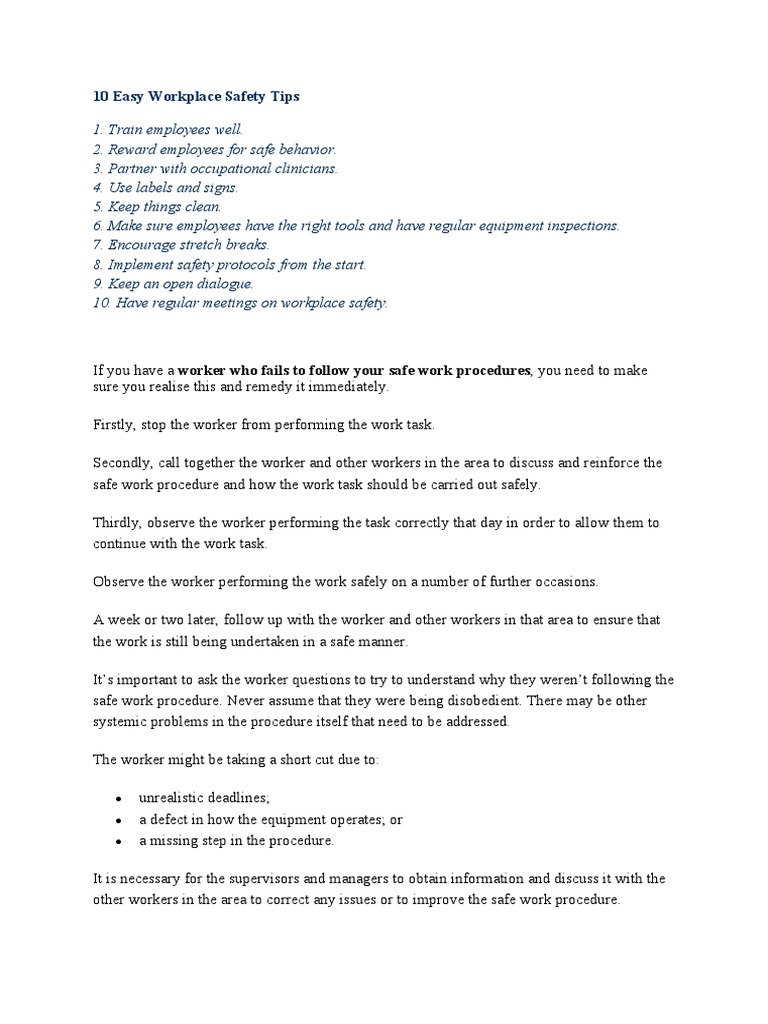 10 Easy Workplace Safety Tips | PDF | Sustainable Development | Natural ...