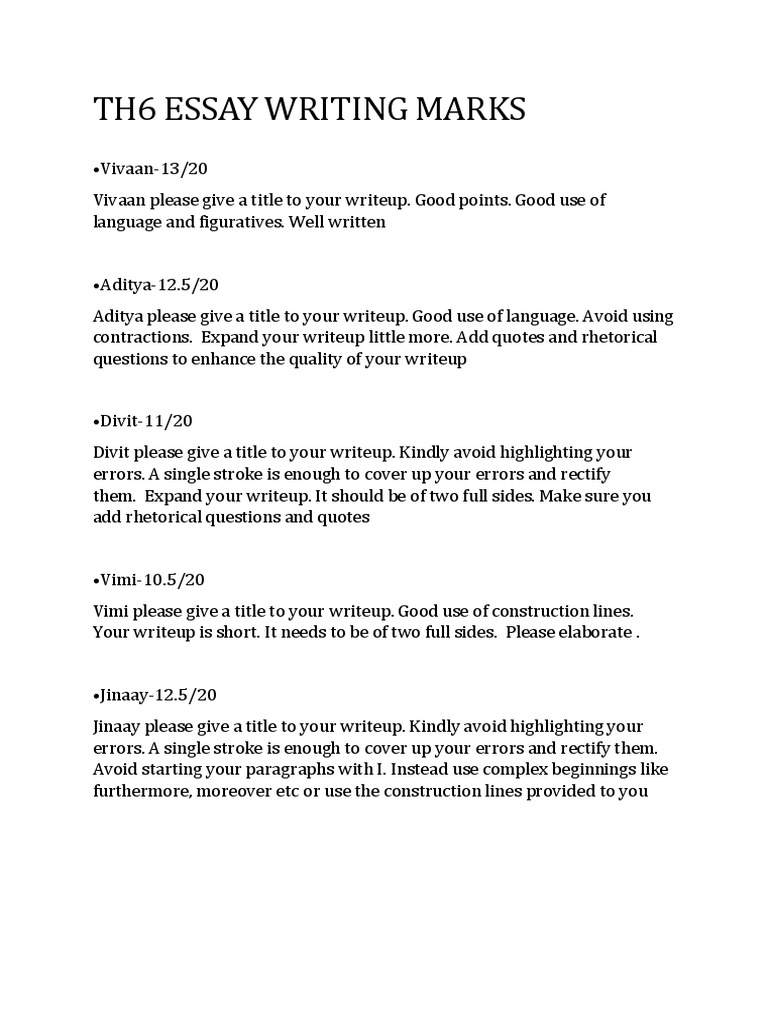 Th6 Essay Writing Marks | PDF