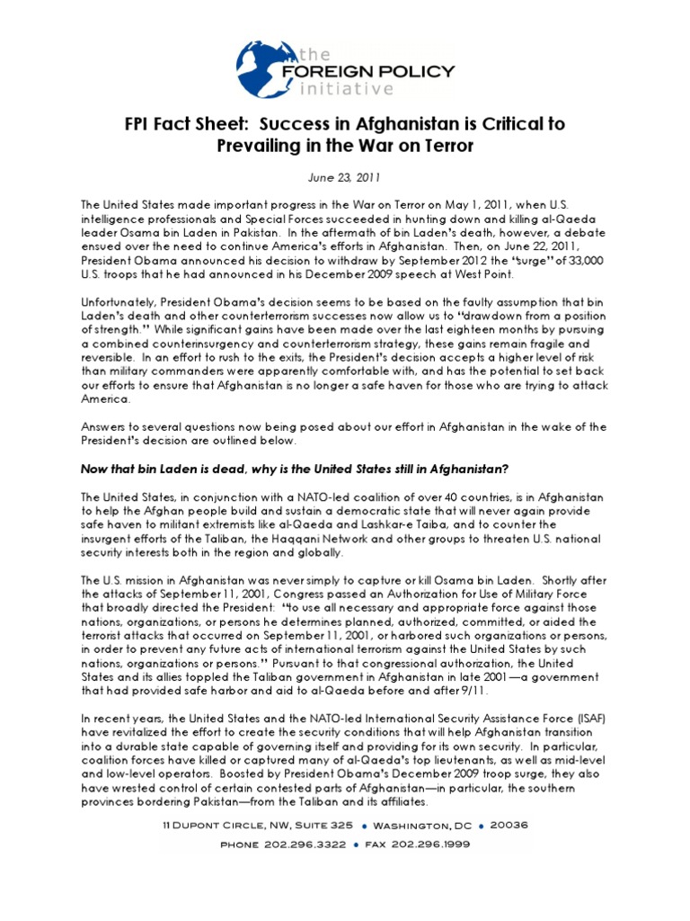 Factsheet - Afghanistan 6-23-11 | PDF | Al Qaeda | World Politics