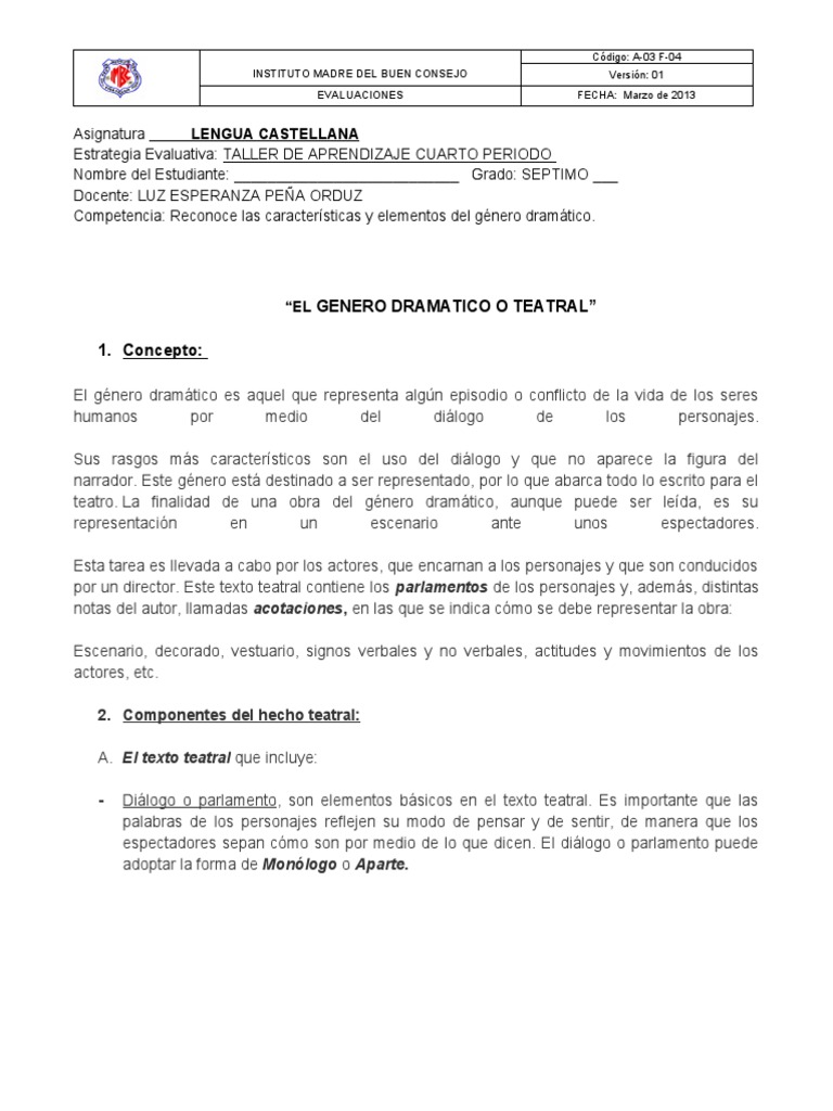 Genero Dramatico Pdf Teatro Comedia