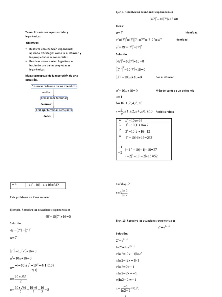 Tema 4-5 Ecuaciones Exponenciales y Logarítmicas | PDF | Logaritmo | Ecuaciones