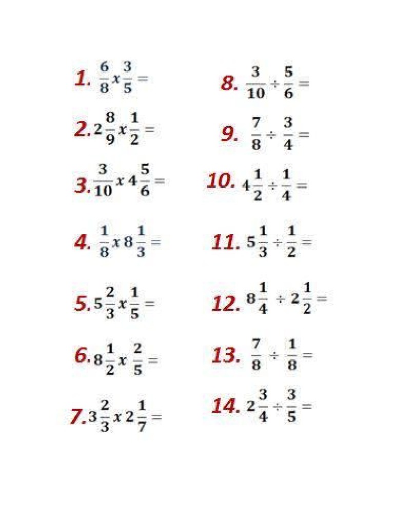 Ejercicios Multiplicacion Fracciones | PDF