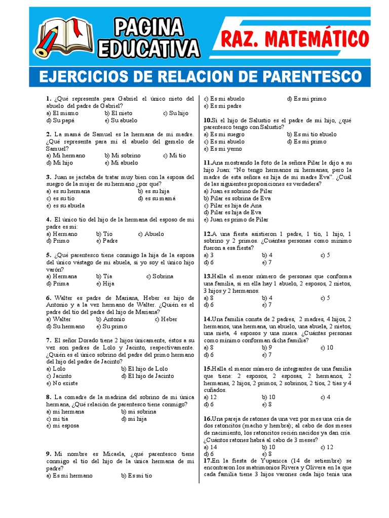 Ejercicios de Relacion de Parentesco Pagina Educativa | PDF