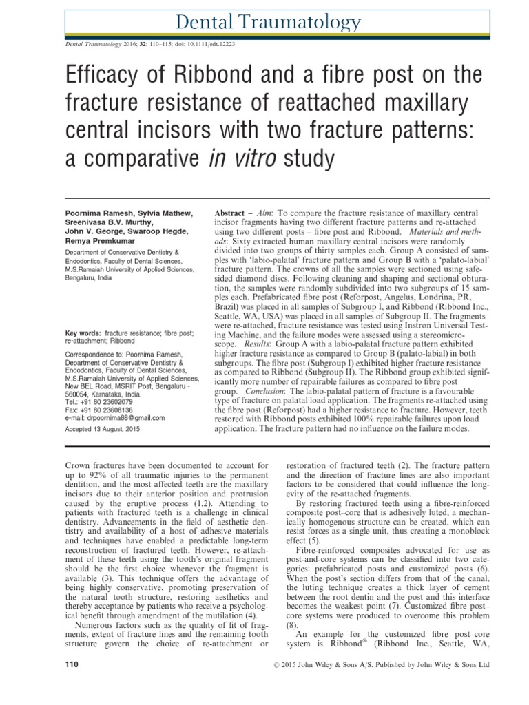 Efficacy of Ribbond and A Fibre Post On The Fracture Resistance of ...