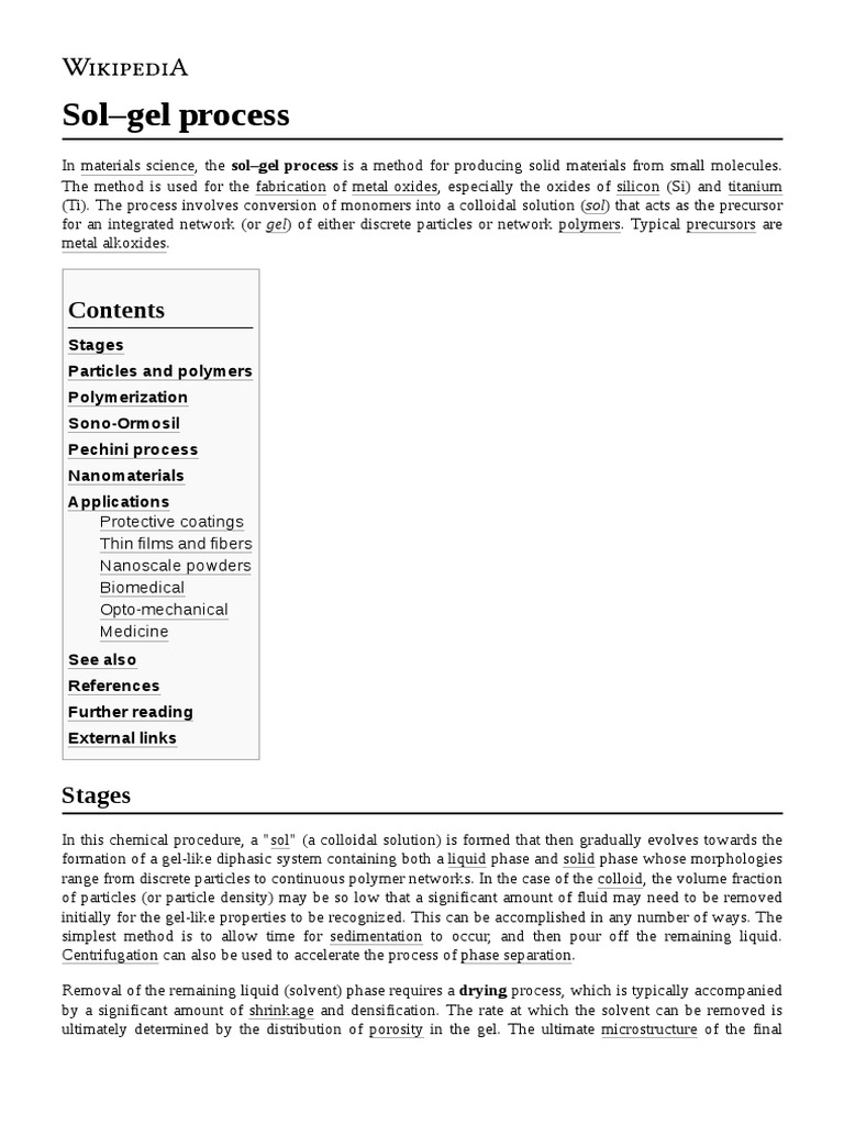 Sol-Gel Process: Stages Particles and Polymers Polymerization Sono-Ormosil Pechini Process ...