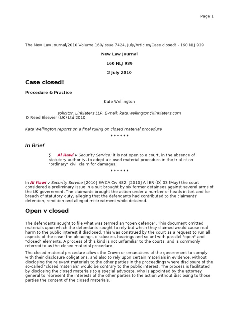 Case Closed!: New Law Journal 160 NLJ 939 2 July 2010 | PDF | Discovery ...