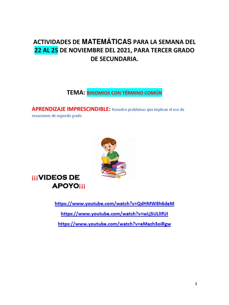 Binomios | PDF | Multiplicación | Ecuaciones