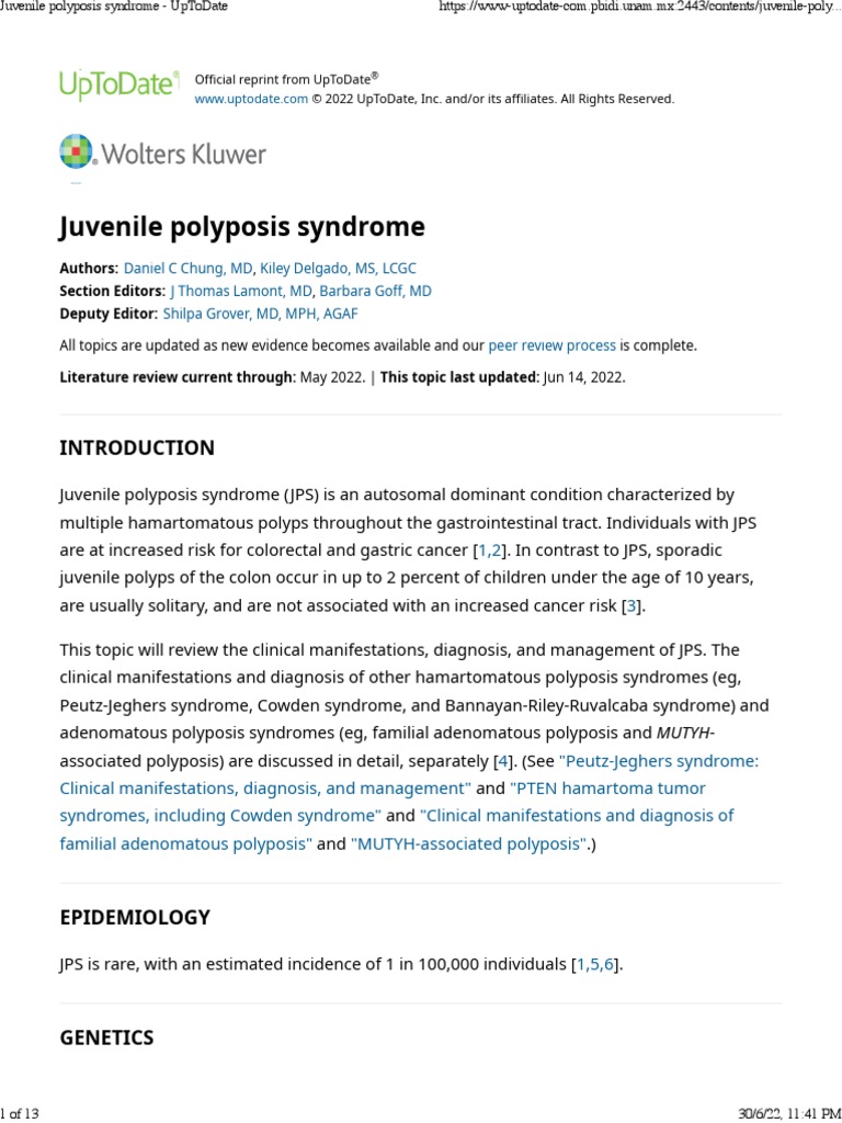 Juvenile Polyposis Syndrome - UpToDate | PDF | Colorectal Cancer ...