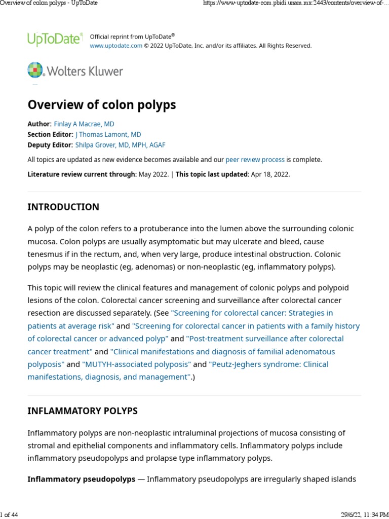 Overview of colon polyps - UpToDate | PDF | Colorectal Cancer | Adenoma