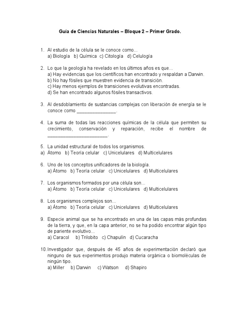Guía de Ciencias Naturales 1° Grado | PDF | Biología Celular) | Evolución