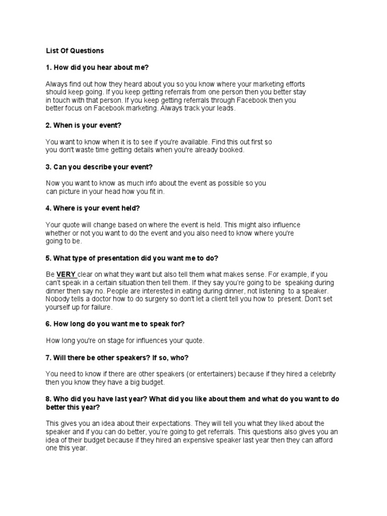 Event Speaker's Key Questions | PDF | Communication