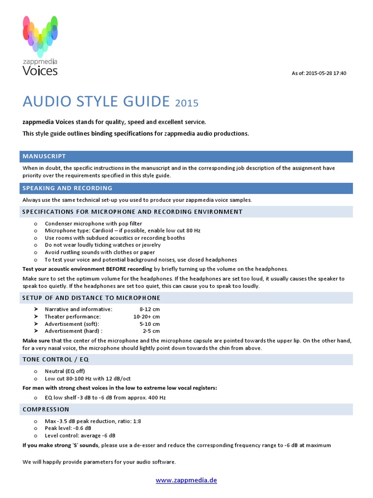 Zappmedia Audio Style Guide | PDF | Microphone | Headphones