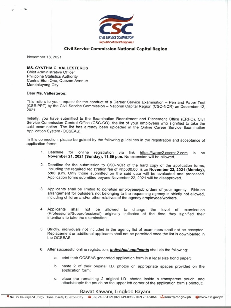 CSC Guidelines in The Registration and Acceptance of Application Forms ...