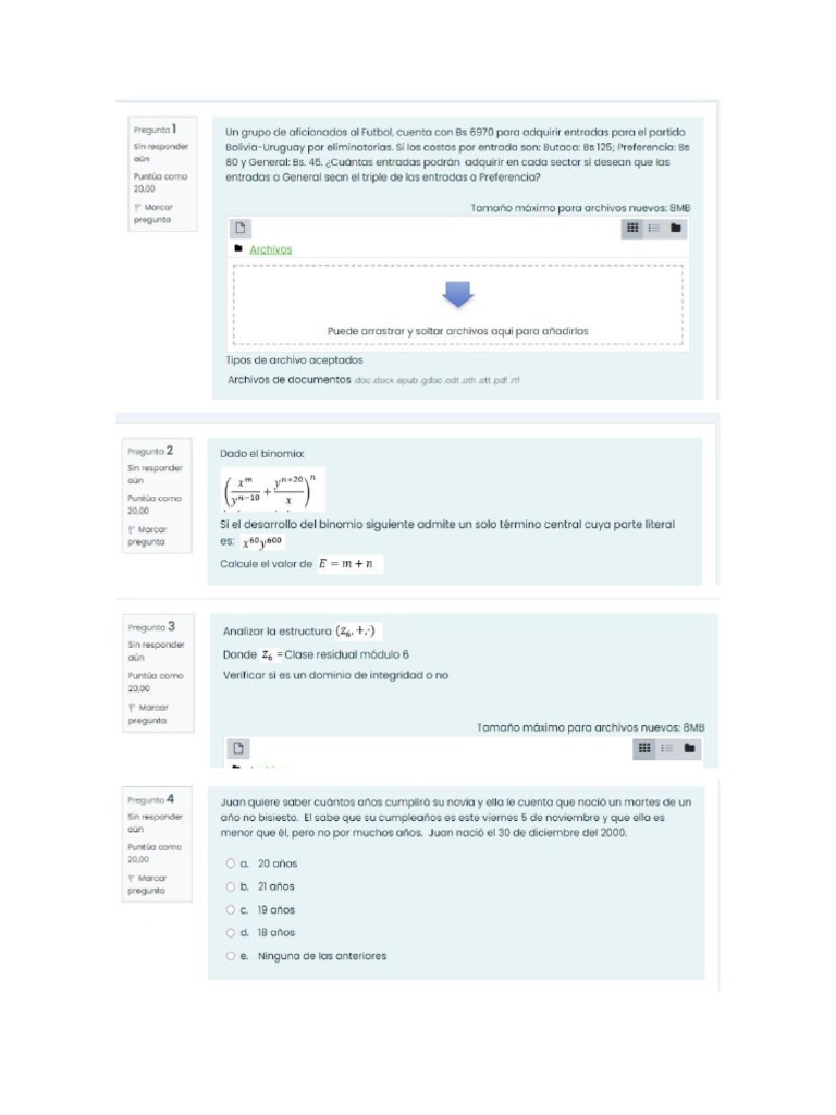 Examen Mat 100 2do Parcial | PDF