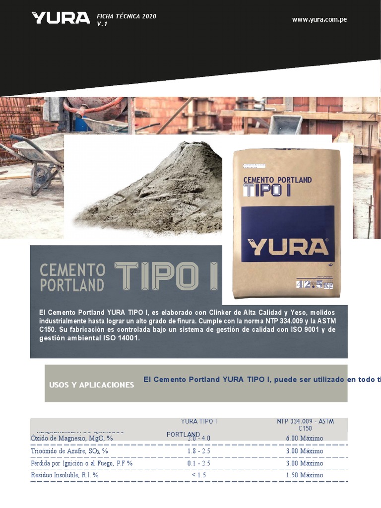 Ficha Tecnica Cemento Portland Tipo I | PDF | Cemento | Hormigón