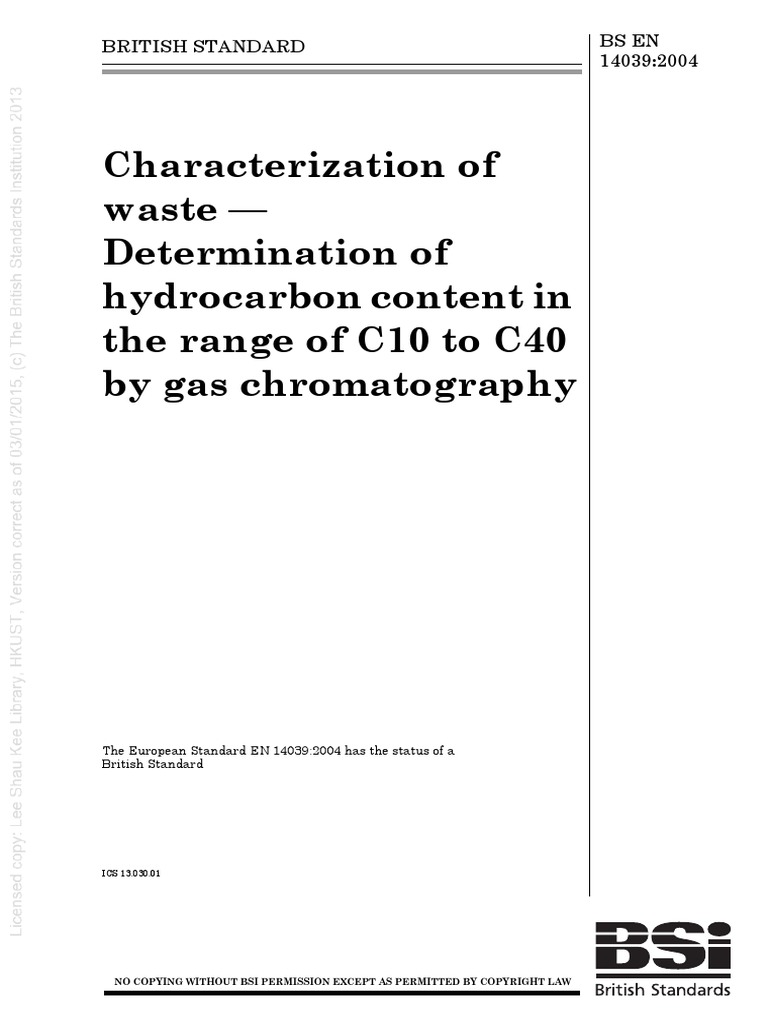 BS en 14039-2004 | PDF | Gas Chromatography | Chromatography BS en 14039-2004 | PDF | Gas Chromatography | Chromatography