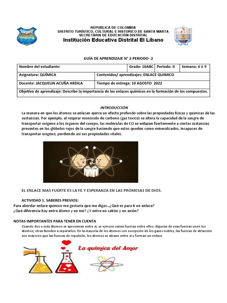 Guia Enlace Quimico Pdf Enlace Químico Enlace Covalente