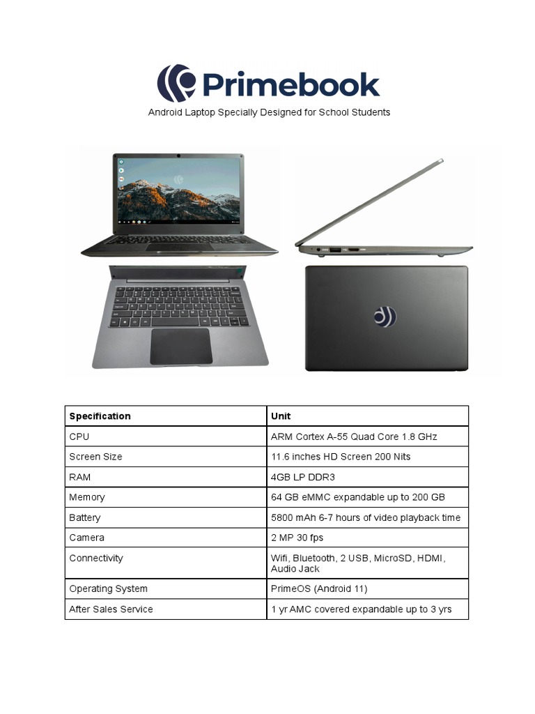Primebook Laptop Specification PDF | PDF